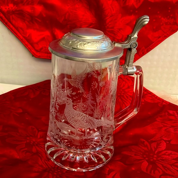 Dining | Lidded Glass Stein With Etched Pheasants In Forest Pewter Lid ...